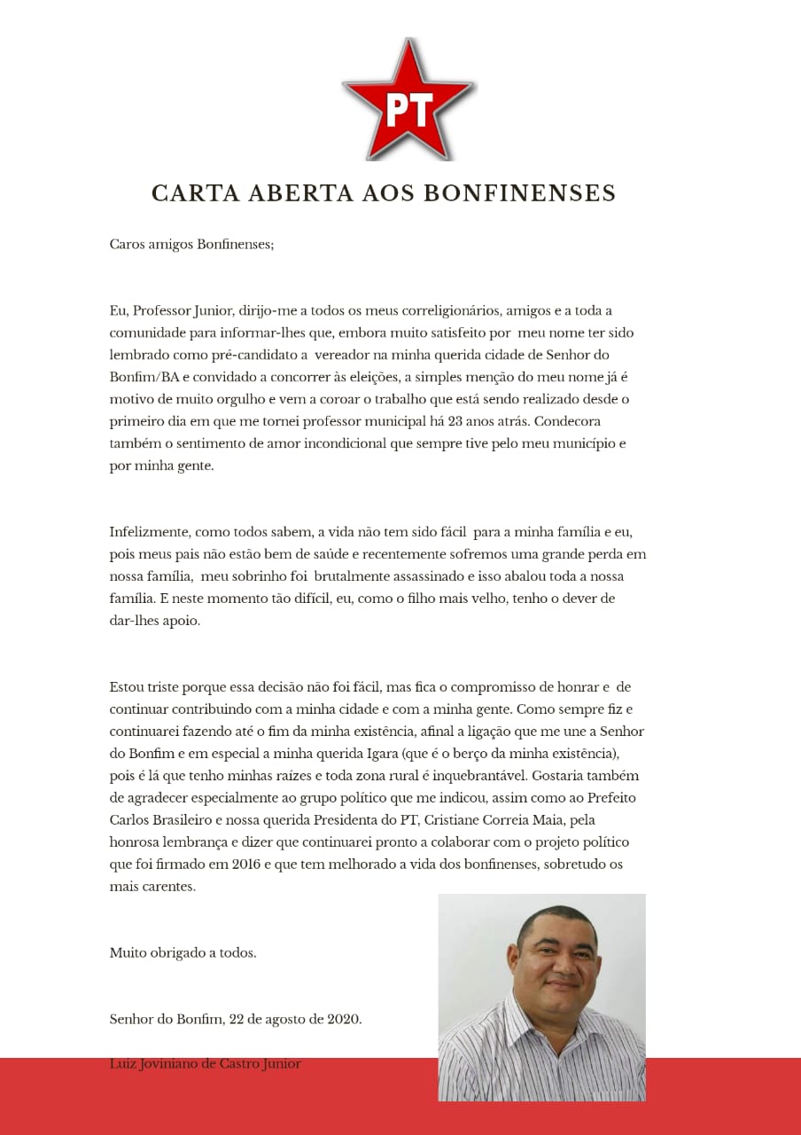 Carta Aberta Do Professor Júnior Blog Do Eloilton Cajuhy